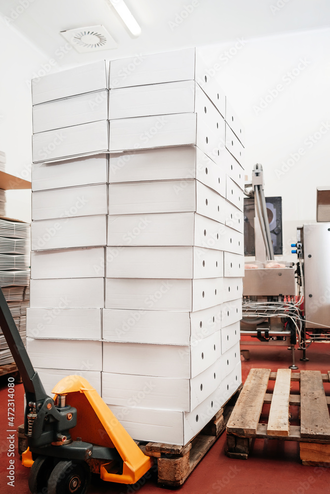 Manual pallet truck with carton boxes .Fork pallet truck with cardboard ...