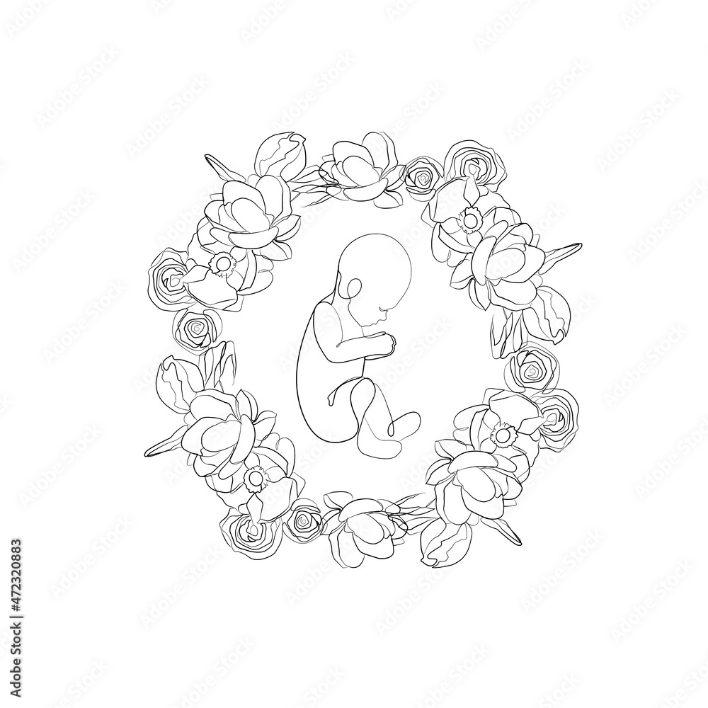 One line drawing cute baby. Modern minimalism art, aesthetic contour ...