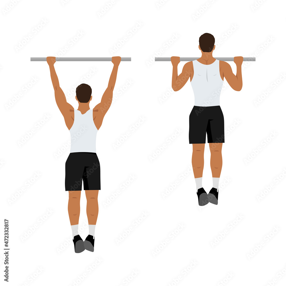 Man doing pull ups exercise. Flat vector illustration isolated on white ...