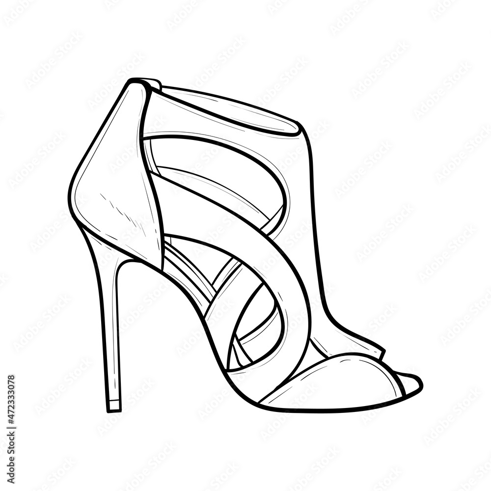 Vector drawing of high heels line . High heels shoes drawn in a sketch ...