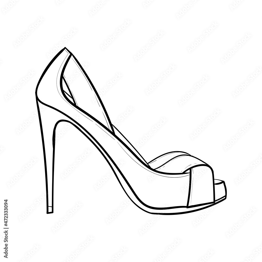 Vector drawing of high heels line . High heels shoes drawn in a sketch ...