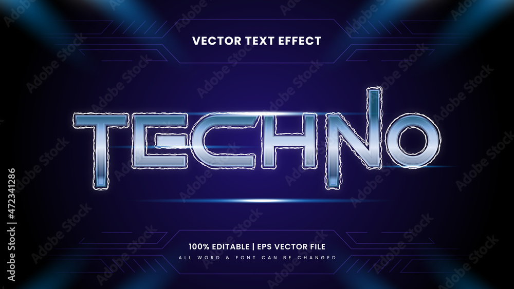 Techno futuristic 3d text style effect. Editable illustrator text style ...