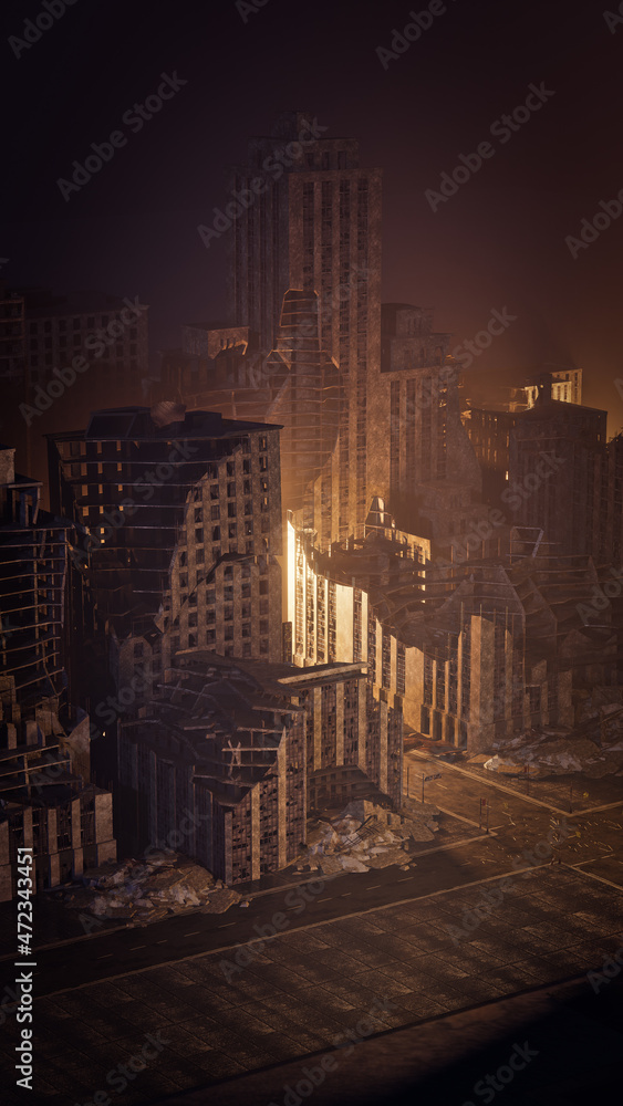 Science fiction city dystopia panorama / 3D illustration of futuristic ...
