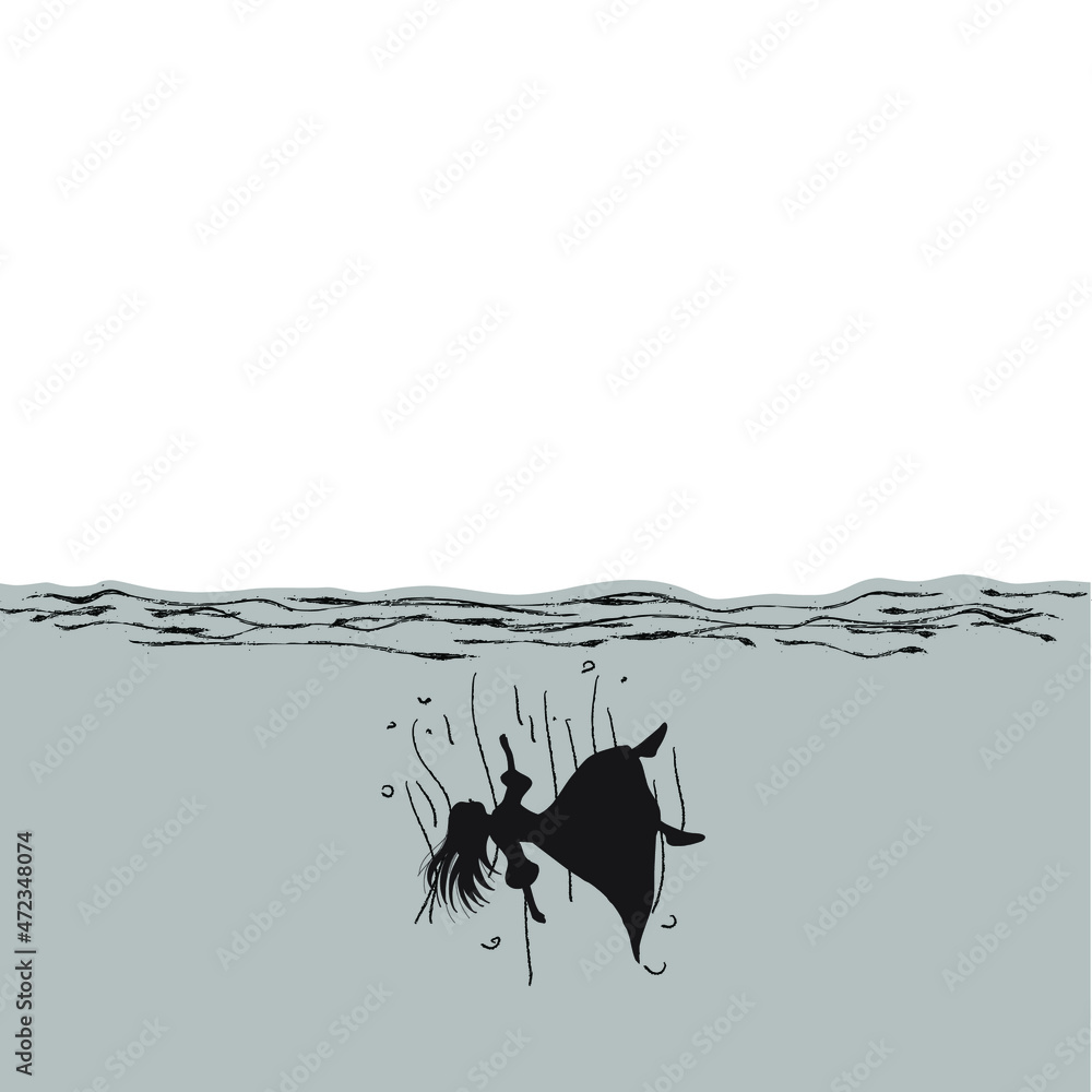 vector outline or hand image, with the theme of women drowning in ...