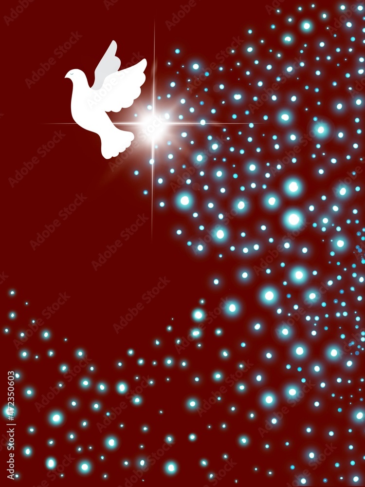 Colomba bianca su sfondo banner rosso con stelle luminose Stock ...