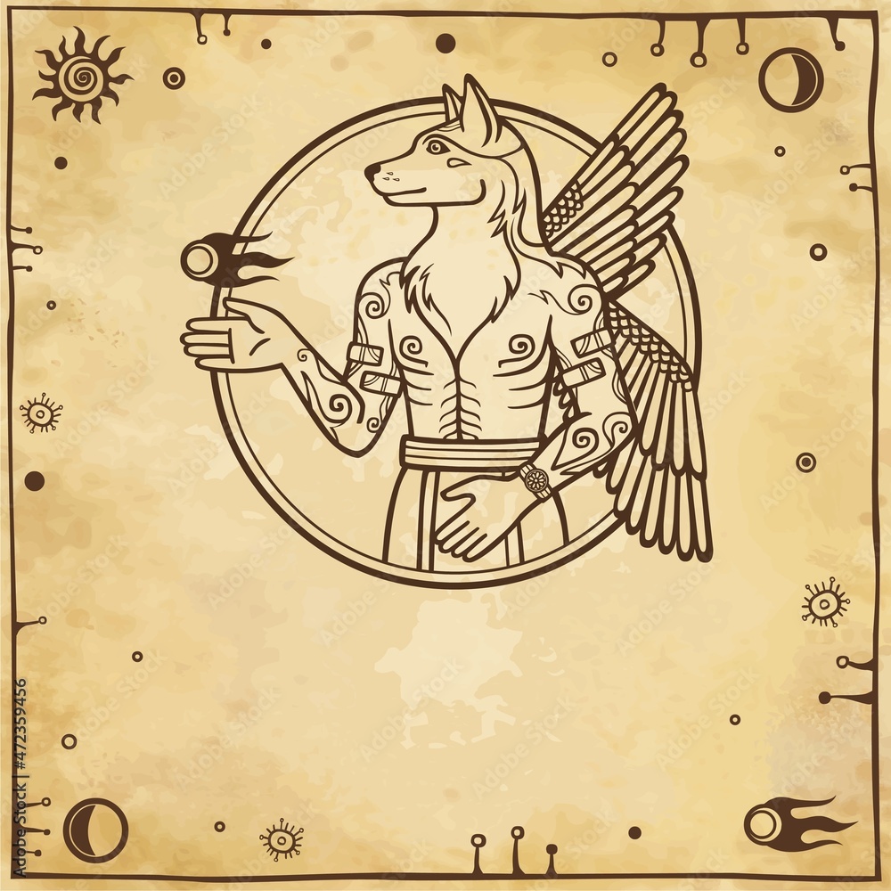 Fantastic image of a winged dog, mythological character, pagan deity ...