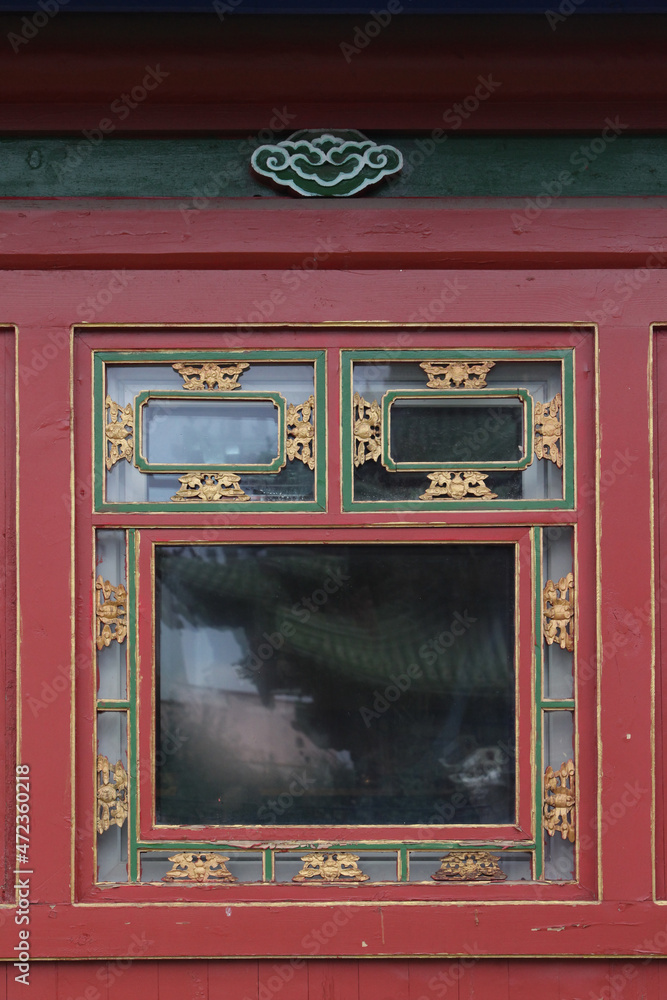 Ornamental window on Winter Palace of the Bogd Khan or Bogd Khan Palace ...