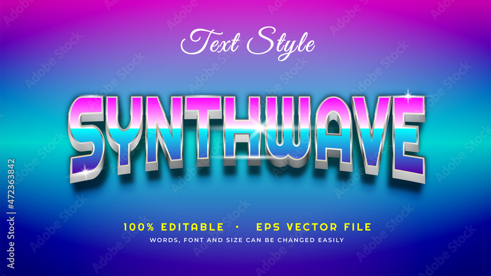 Editable Retro Synthwave Text Style in Eps Vector File Stock Vector ...