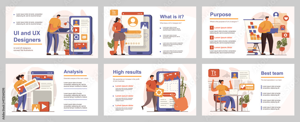 UI and UX designers concept for presentation slide template. People ...