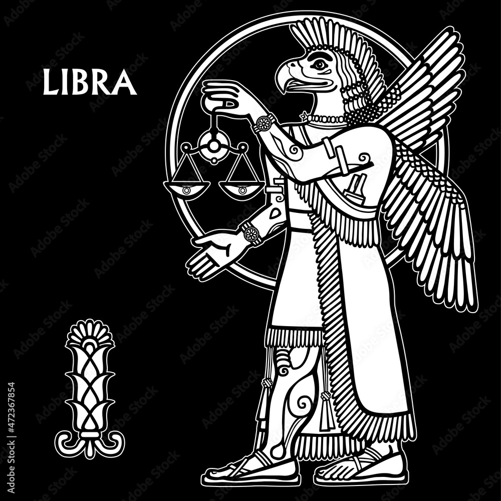 Zodiac sign Libra. Full growth. White drawing isolated on a black ...
