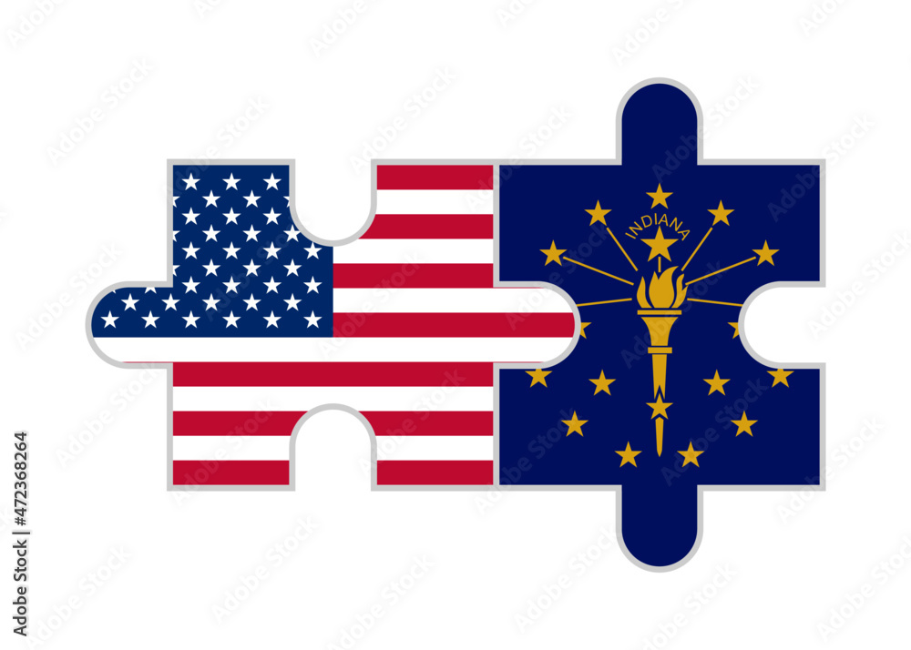 puzzle pieces of united states and indiana state flags. vector ...