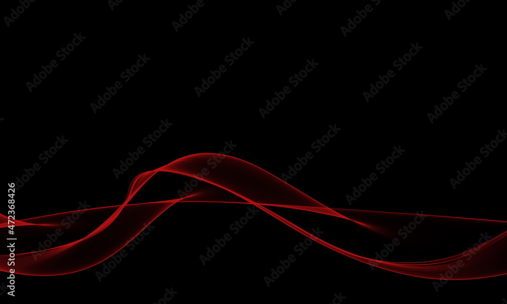 Curved wavy neon red line on a black background.Stylized line art ...