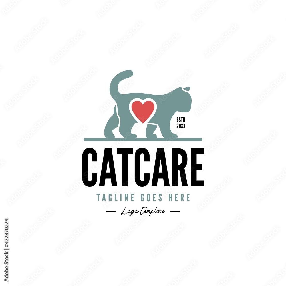 cat stand with heart care logo icon vector template Stock Vector ...