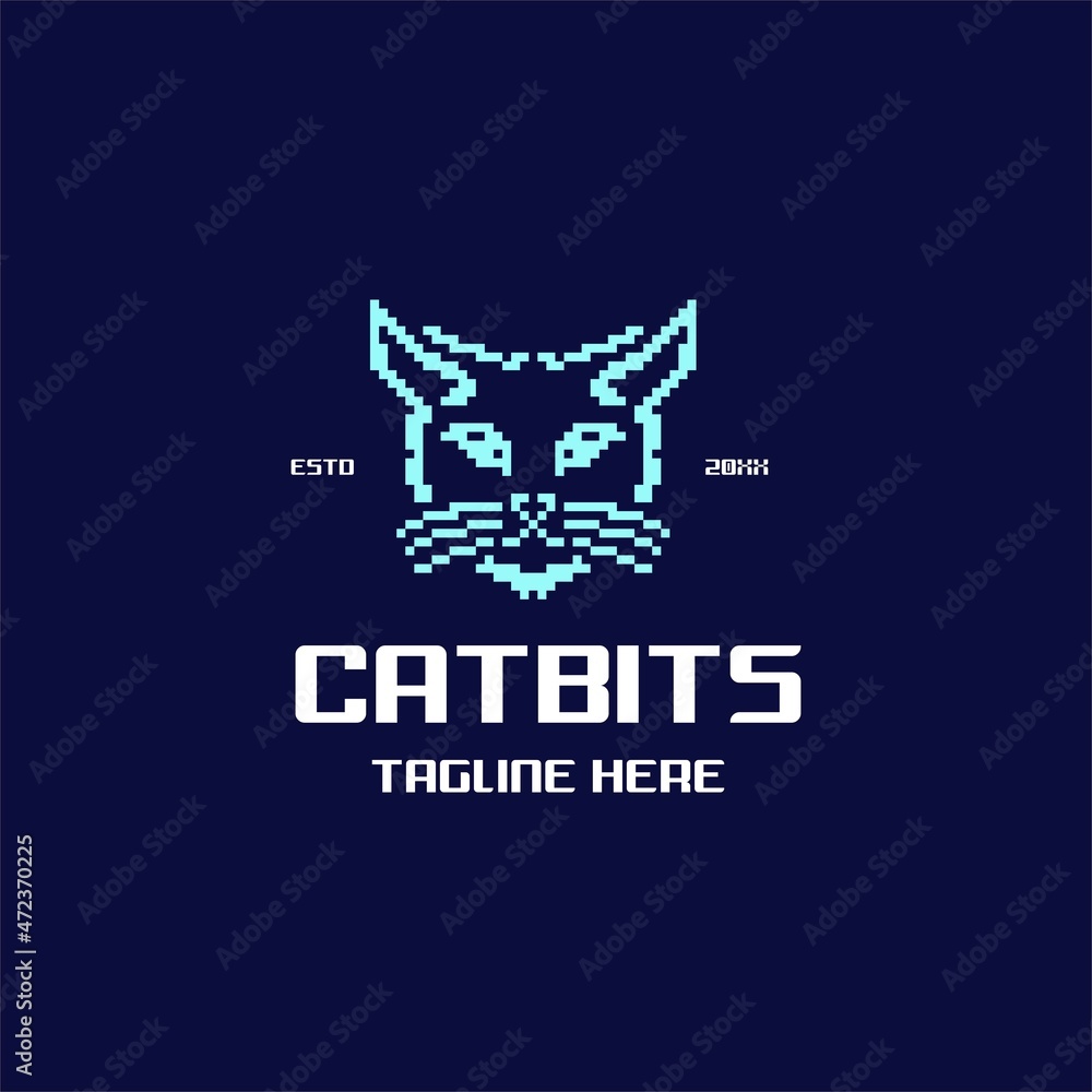 cat face in 8-bit style logo icon vector template Stock Vector | Adobe ...