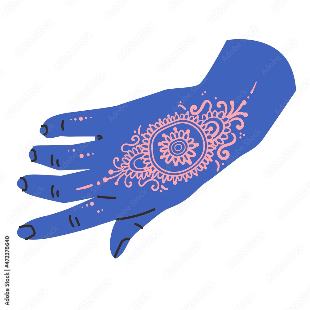 Hand decorated with Indian pattern in the Mehendi style. Elegant woman ...