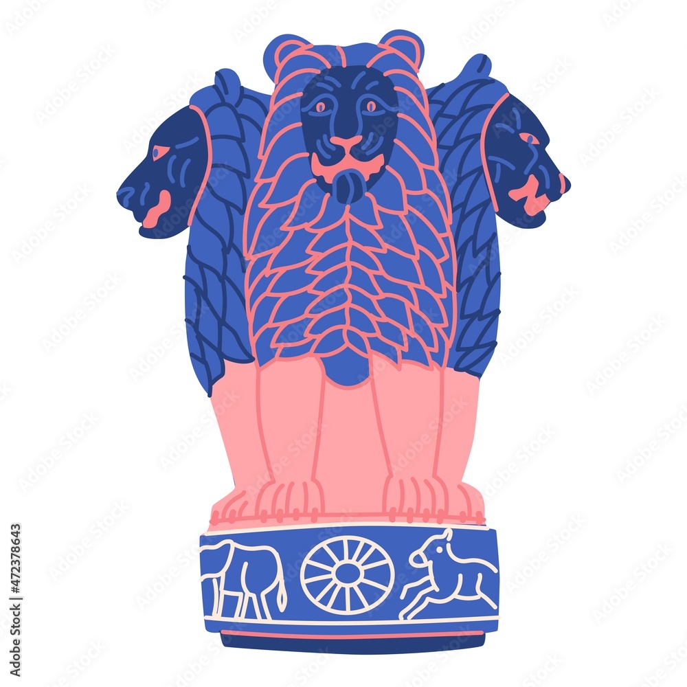 Lion capital of Ashoka. India landmarks. The sculpture of the Four ...