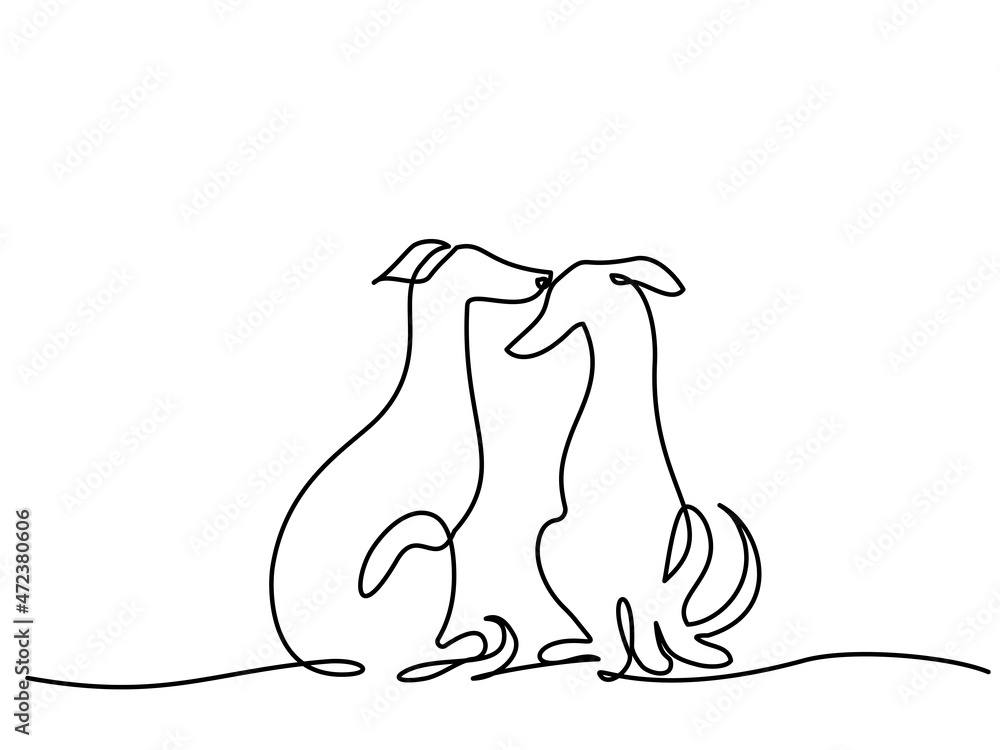 Vecteur Stock Whippet ,greyhound realistic silhouette outline on white background. Line art ...