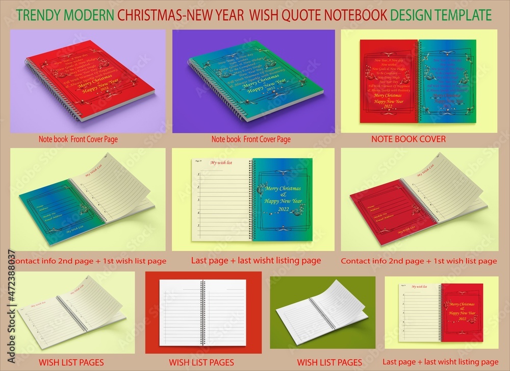 WISH QUOTE NOTEBOOK DESIGN TEMPLATE: FOR CHRISTMAS NEWYEAR IN TRENDY ...