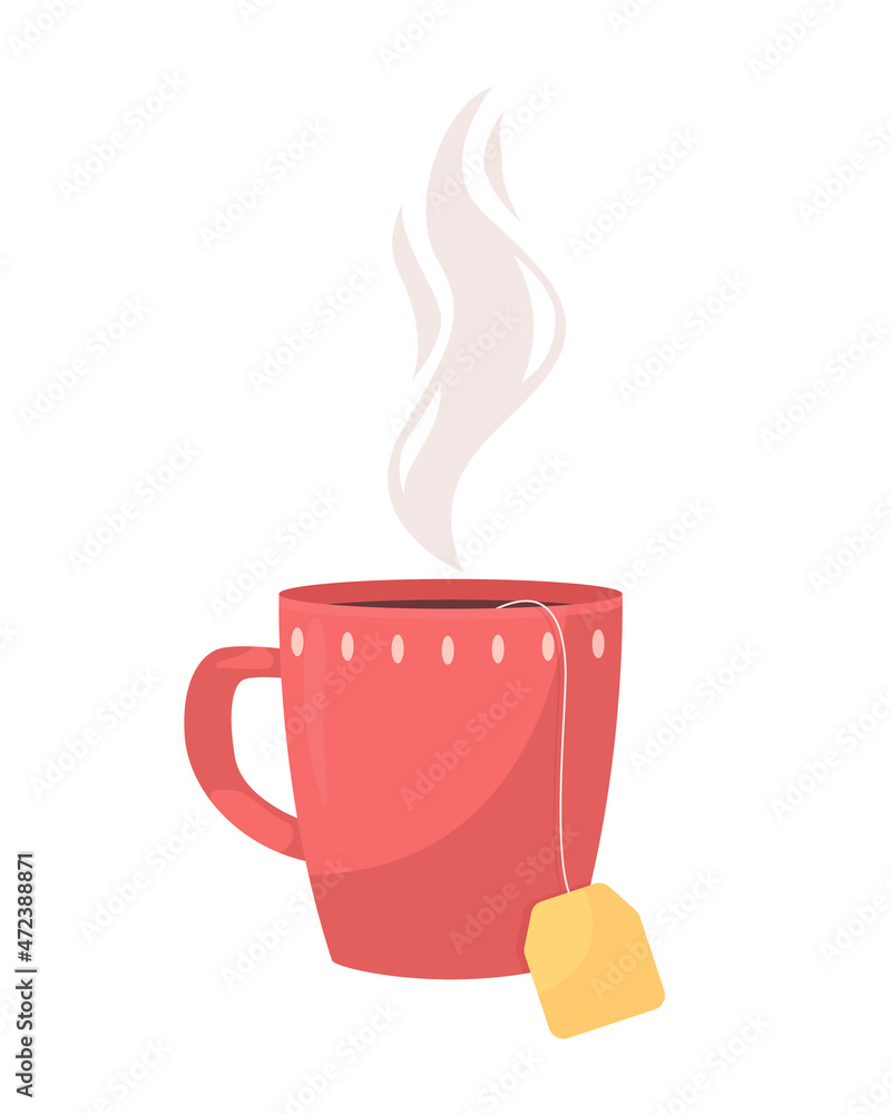 Red mug with hot tea semi flat color vector object. Full realistic item ...