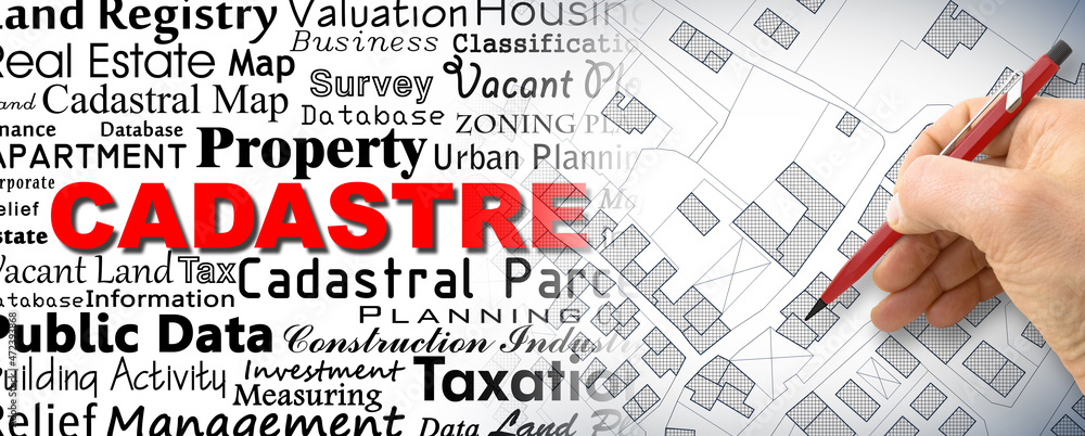 Cadastre infographic concept with text about the most relevant keywords ...