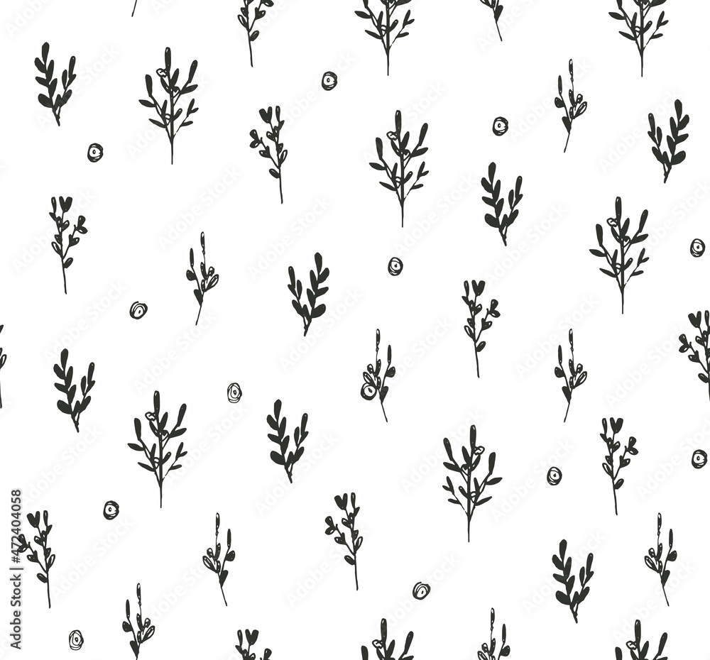 Vettoriale Stock Hand drawn vector seamless pattern with floral ... Vettoriale Stock Hand drawn vector seamless pattern with floral ...