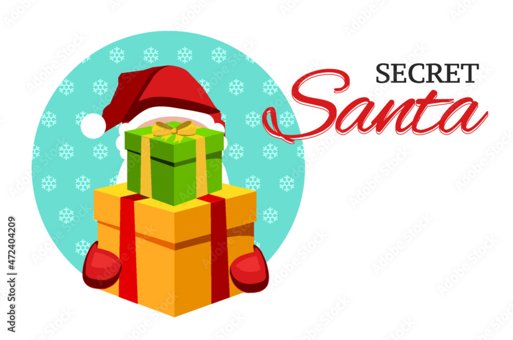 Secret Santa invitation template with Santa Claus hat. Vector ...