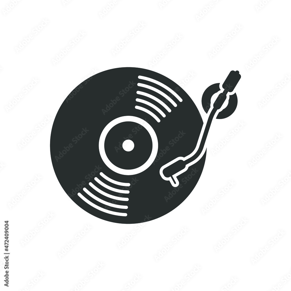 Poster Black vinyl record disc flat concept vector illustration ...