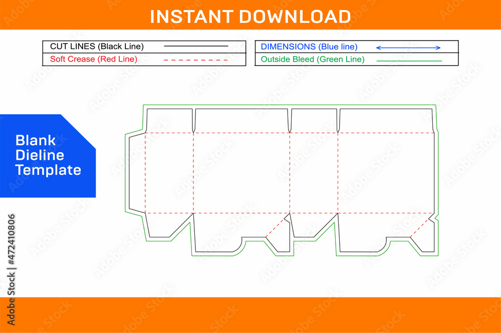 Packaging Auto bottom lock Tuck top box Dieline template and 3D box ...