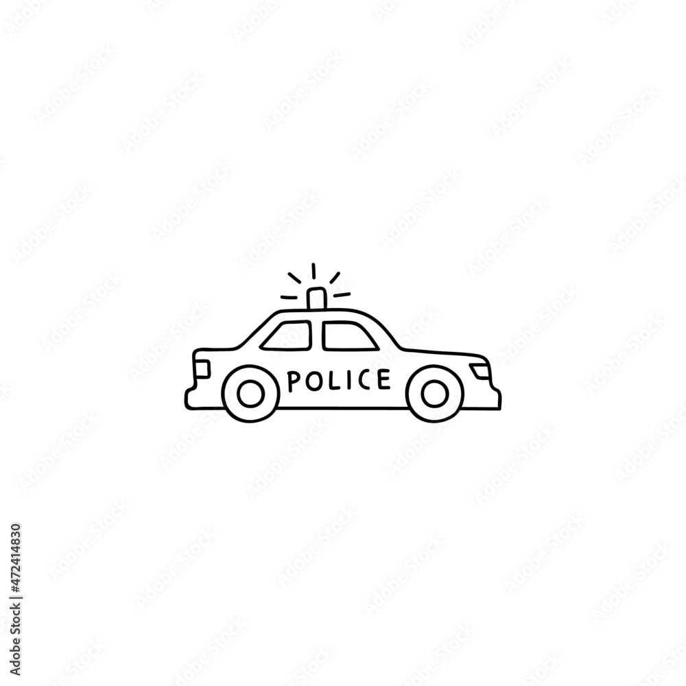 cop car icon, patrol car symbol in flat black line style, isolated on ...