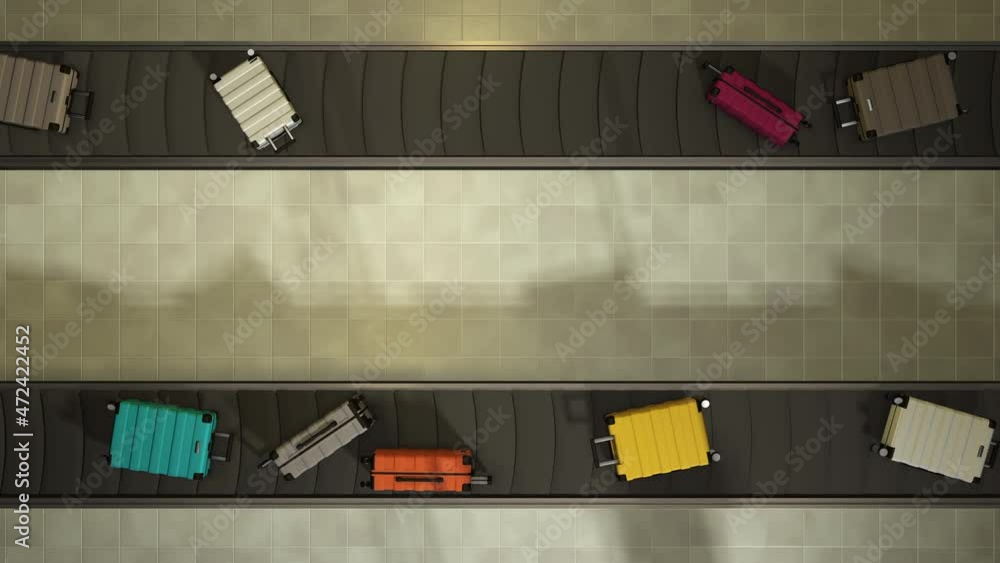 Luggages Moving On Airport Conveyor Belt Overhead View Loopable ...