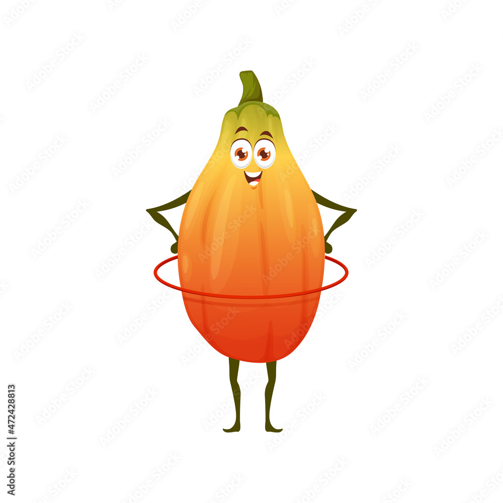 Cartoon papaya fruit character, funny pawpaw with hula hoop, vector ...