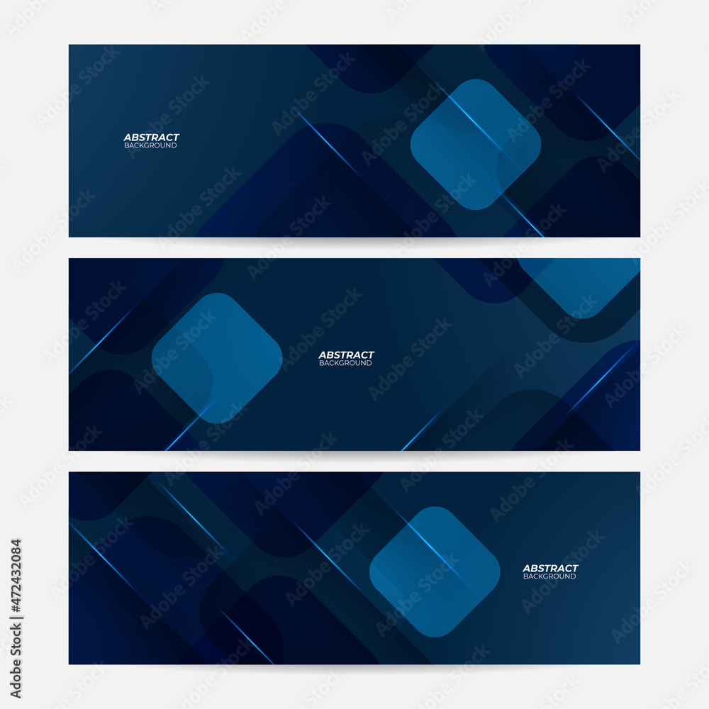 Set of abstract geometric dark navy blue banner background. Set of ...