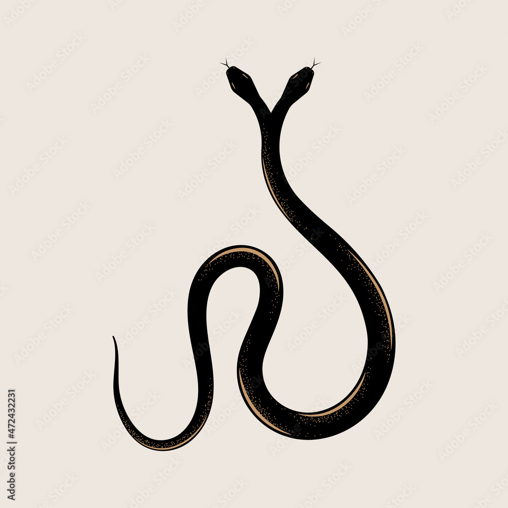 Snake with two heads, silhouette, mythology design element. Vector ...