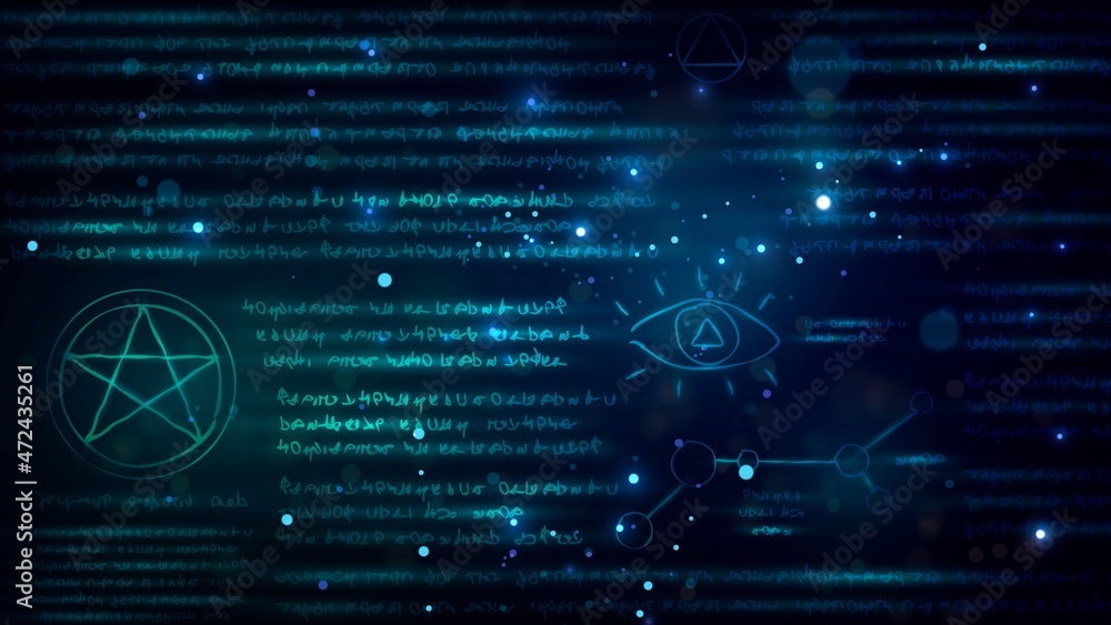 Dark background with sparks and glowing letters alchemy or witchcraft ...