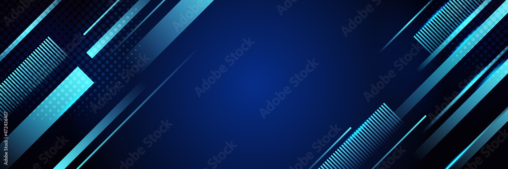 Abstract blue banner background poster with dynamic. Technology network ...