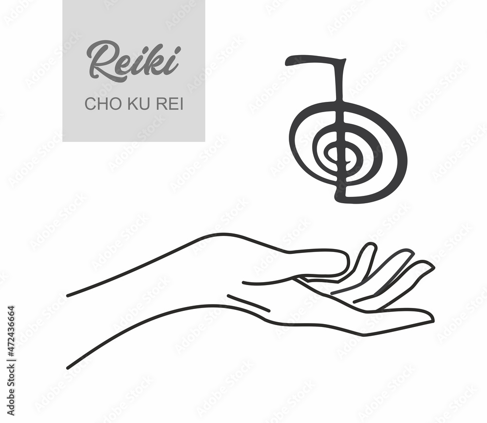 Reiki symbol. A sacred sign Cho Ku Rei. Reiki symbol. A hand holds ...