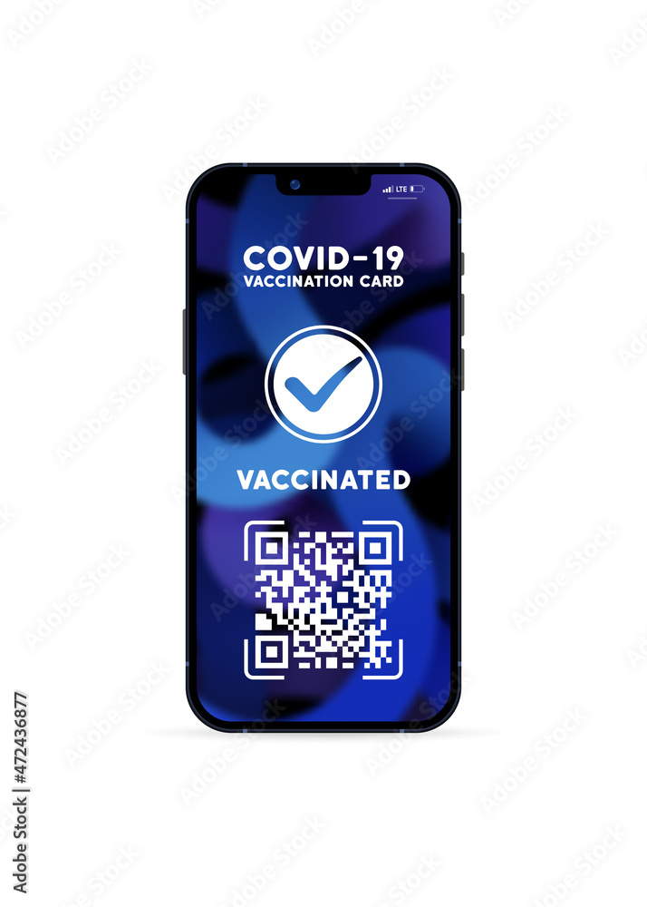 Covid 19 vaccination card icon. Online sertificate on the phone screen ...