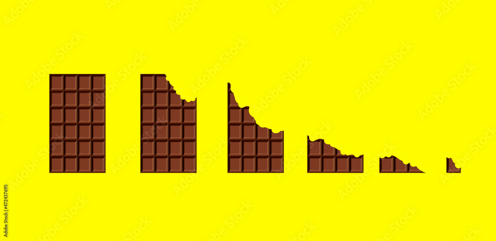 Cartoon Bitten Chocolate Pieces on Bright Yellow Background. Stock ...