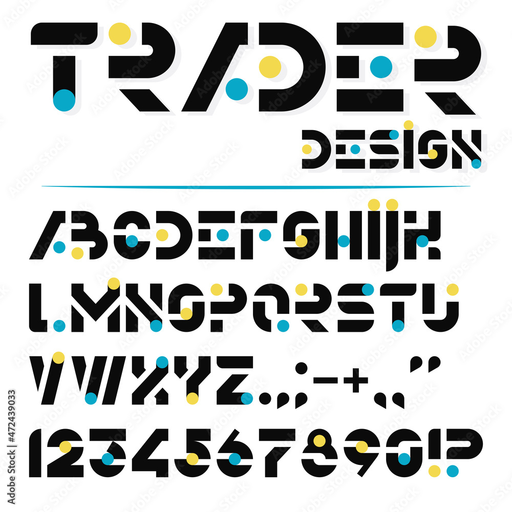 Creativel font. Collection of letters, numbers and punctuation marks ...