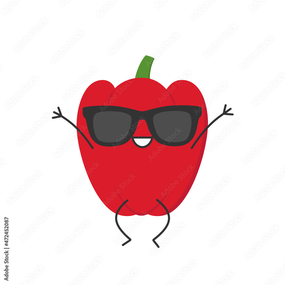 Red bell pepper jumping cute character cartoon smiling face happy joy ...