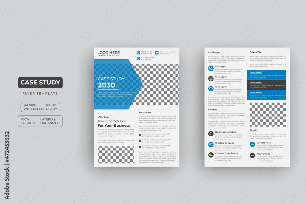 Case Study Template | Business Case Study Booklet Layout with blue ...