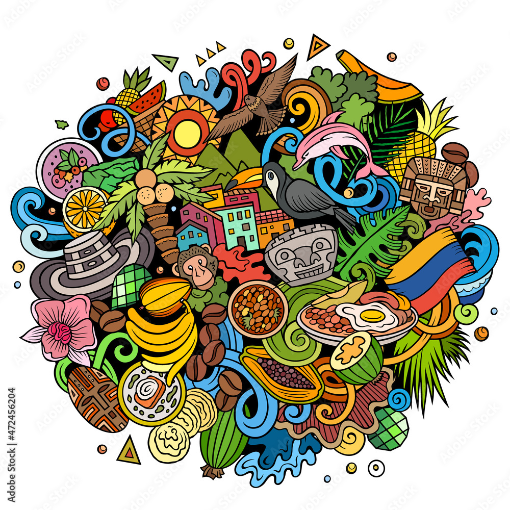 Colombia hand drawn cartoon doodles illustration. Stock Vector | Adobe ...