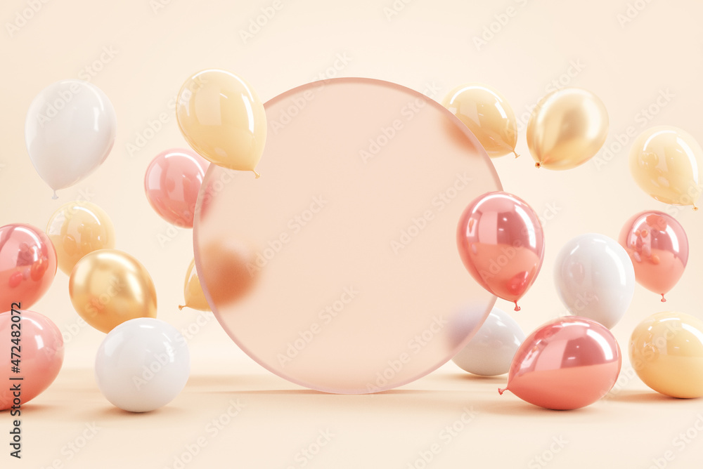 Pastel balloons on pink background. 3d rendering, Birthday party ...