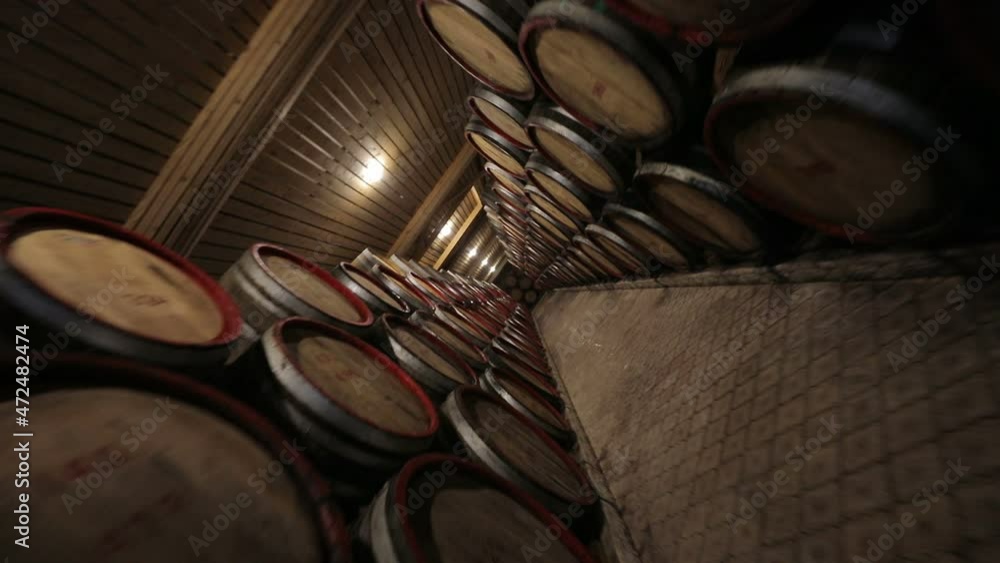 A Wine Cellar. Storage Room for Wine in Bottles and Barrels. Old wine ...