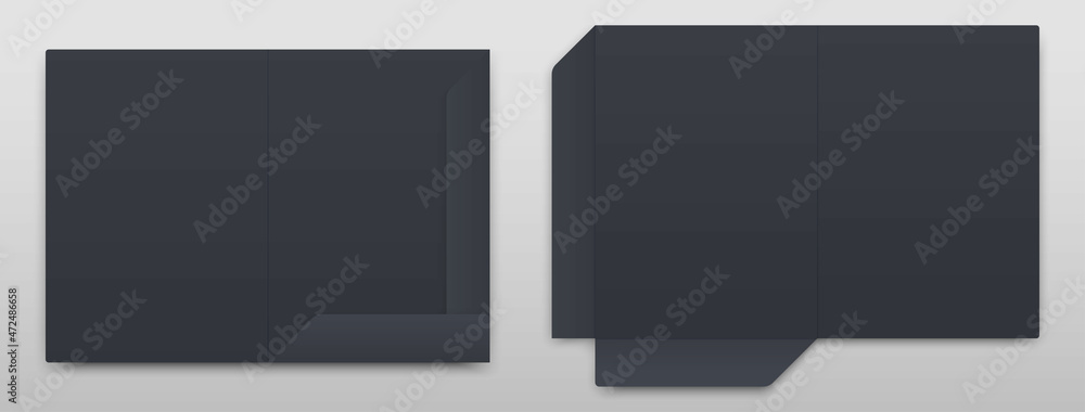 Realistic set of A4 size office folder for documents. Open empty black ...