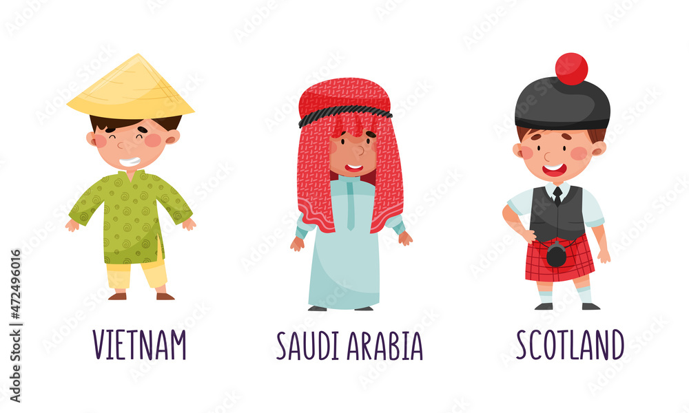 Cute kids in national costumes of different countries set. Children in ...