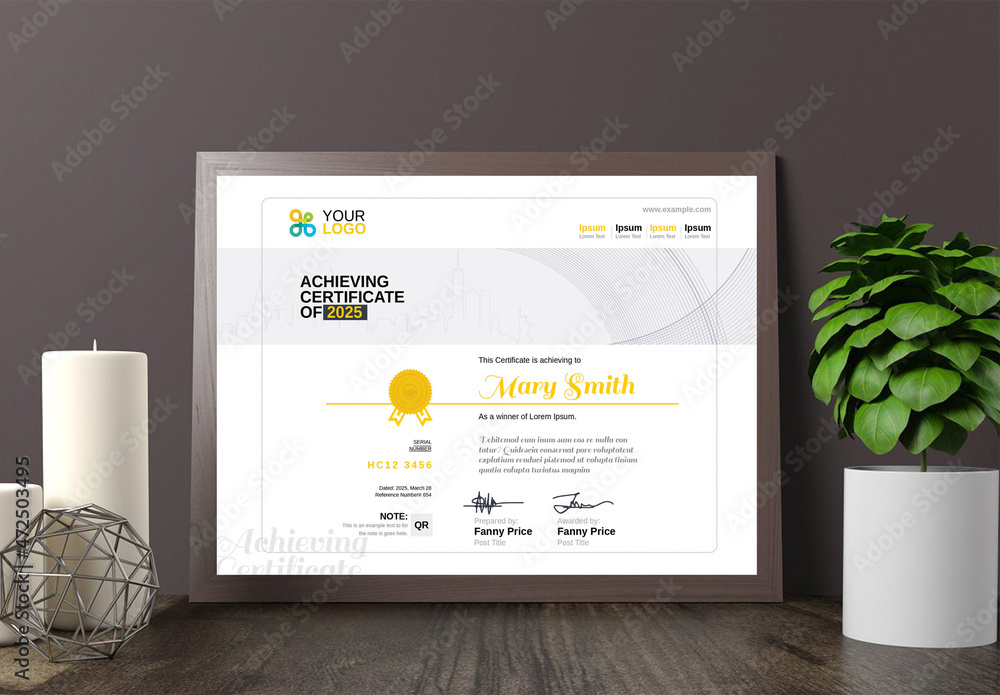 Yellow Certificate Layout Stock Template | Adobe Stock
