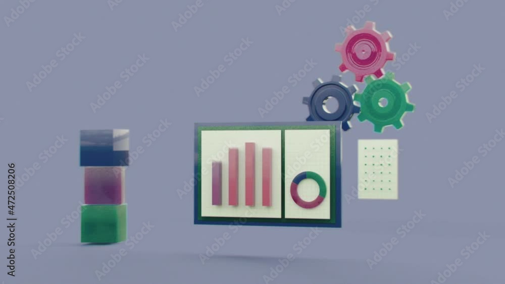 3D Charts, Gears - statistic and technology - abstract looped concept ...