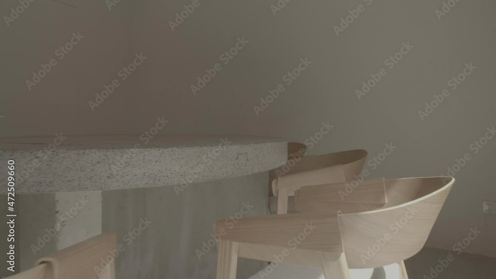 Modern chinese restaurant interior with concrete tables, wooden ...