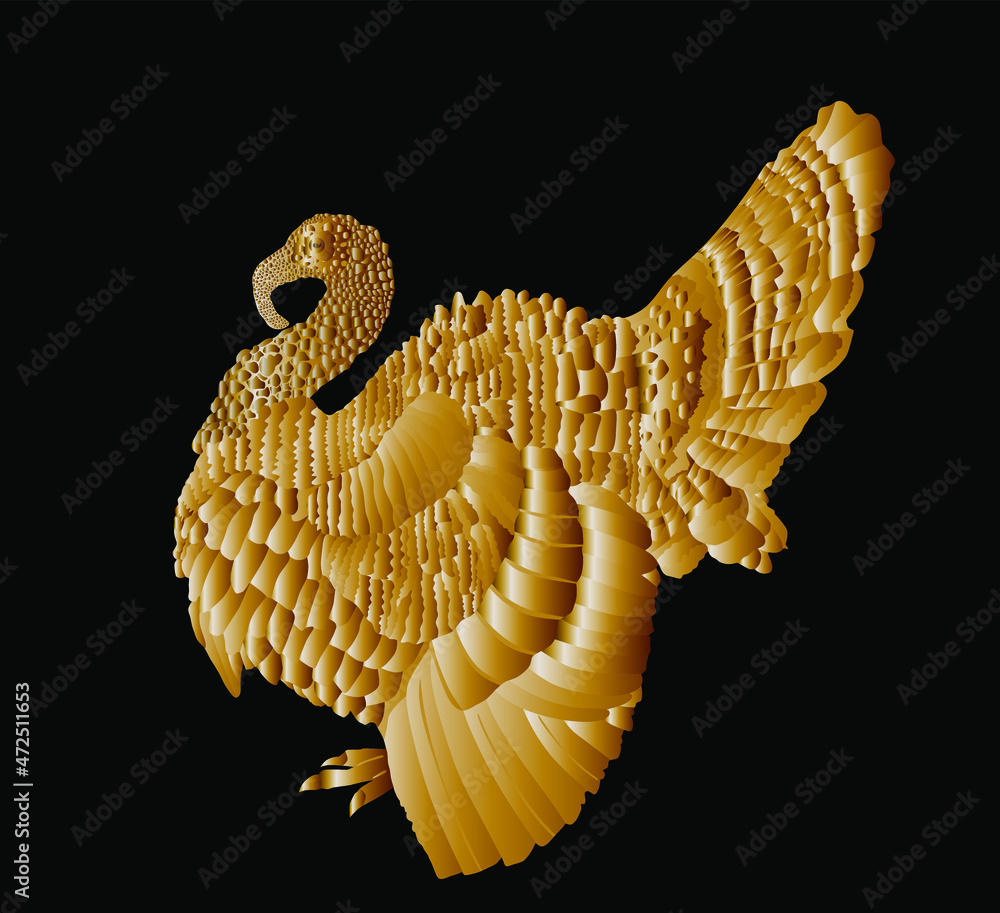 Wild gold turkey vector silhouette illustration isolated on black ...